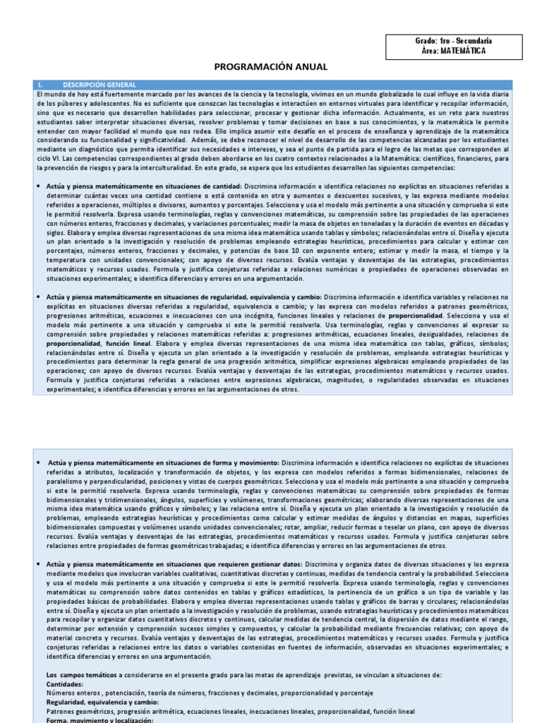 Mat1-Programacion Anual 2016 PDF | PDF | Aritmética | Fórmula