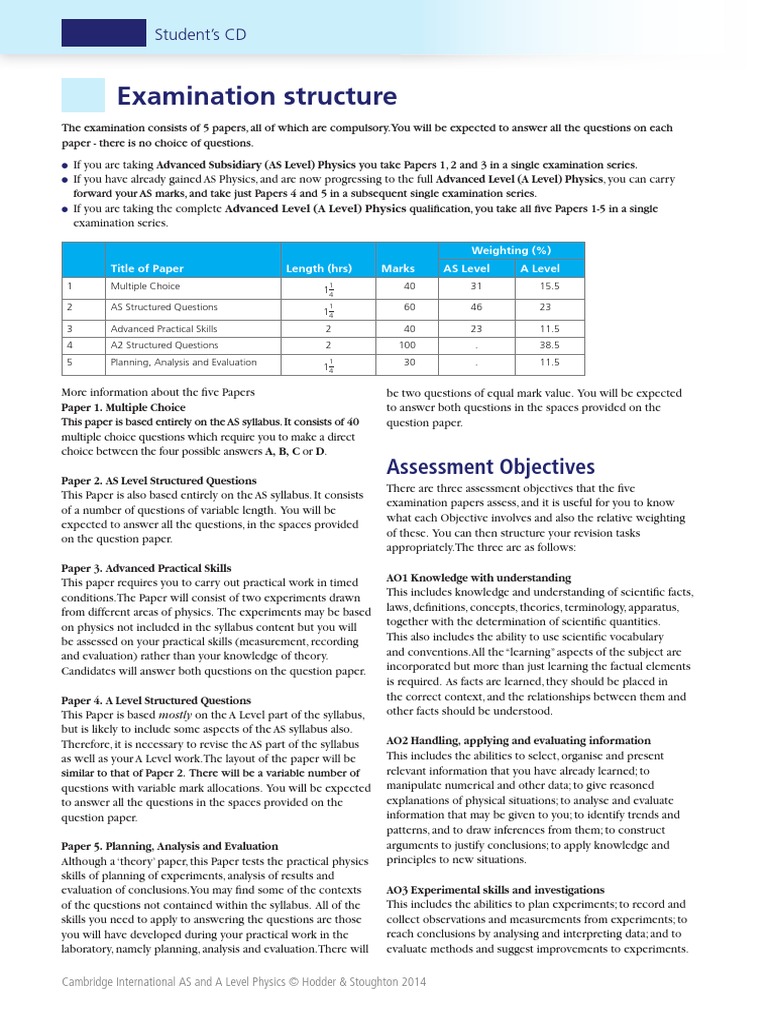 Examination Structure: Assessment Objectives | PDF | Gce Advanced Level ...