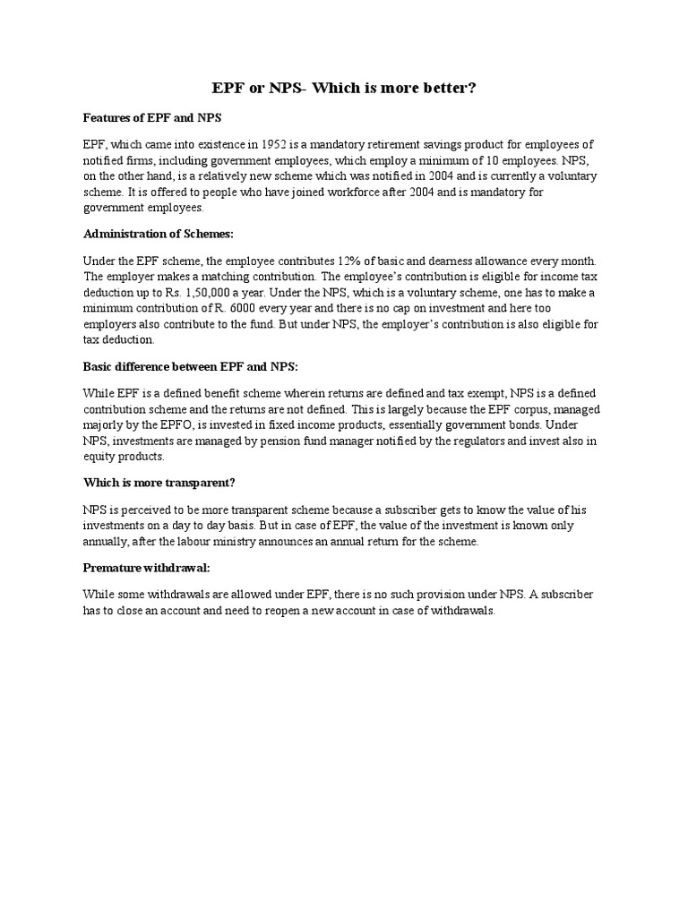 EPF vs NPS: Key Differences Explained | PDF
