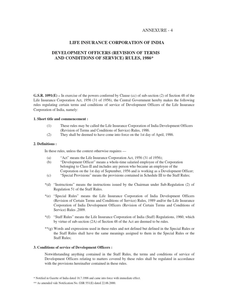 LIC of India Development Officers (Revision of Terms and Conditions of ...