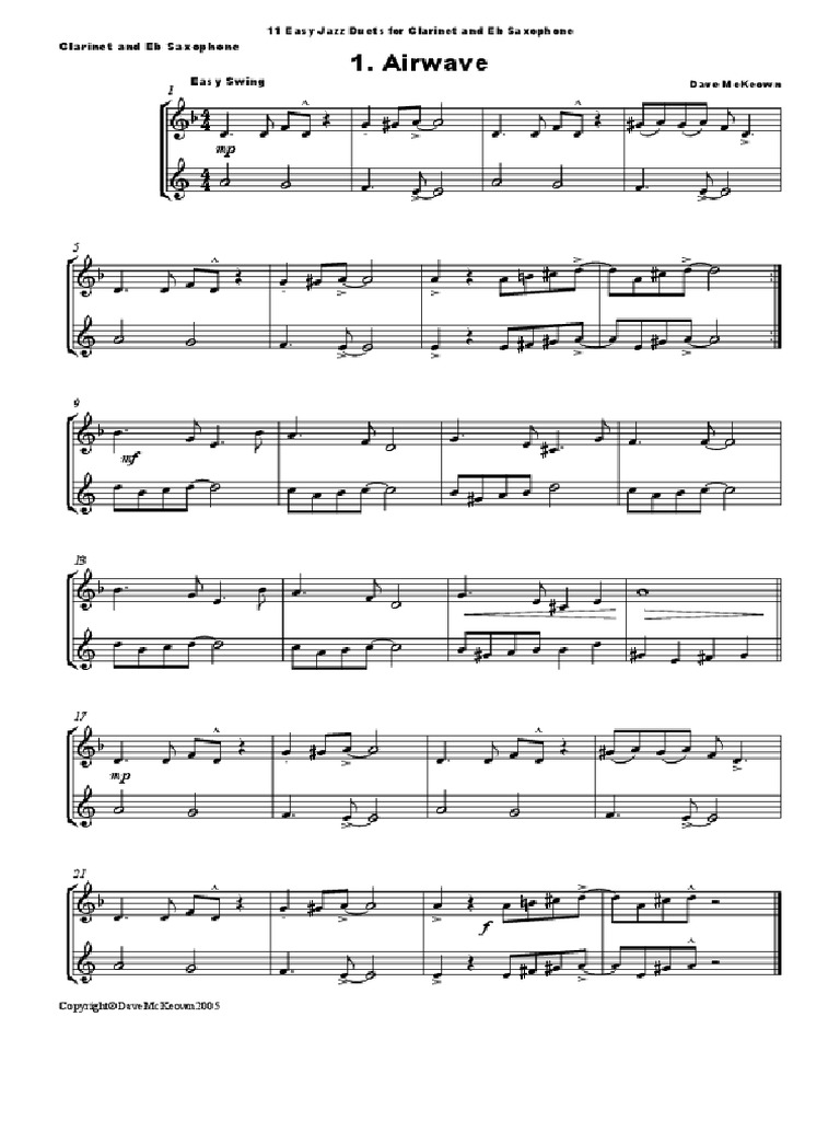 11 Easy Jazz Duets For Clarinet and Saxophone PDF | PDF