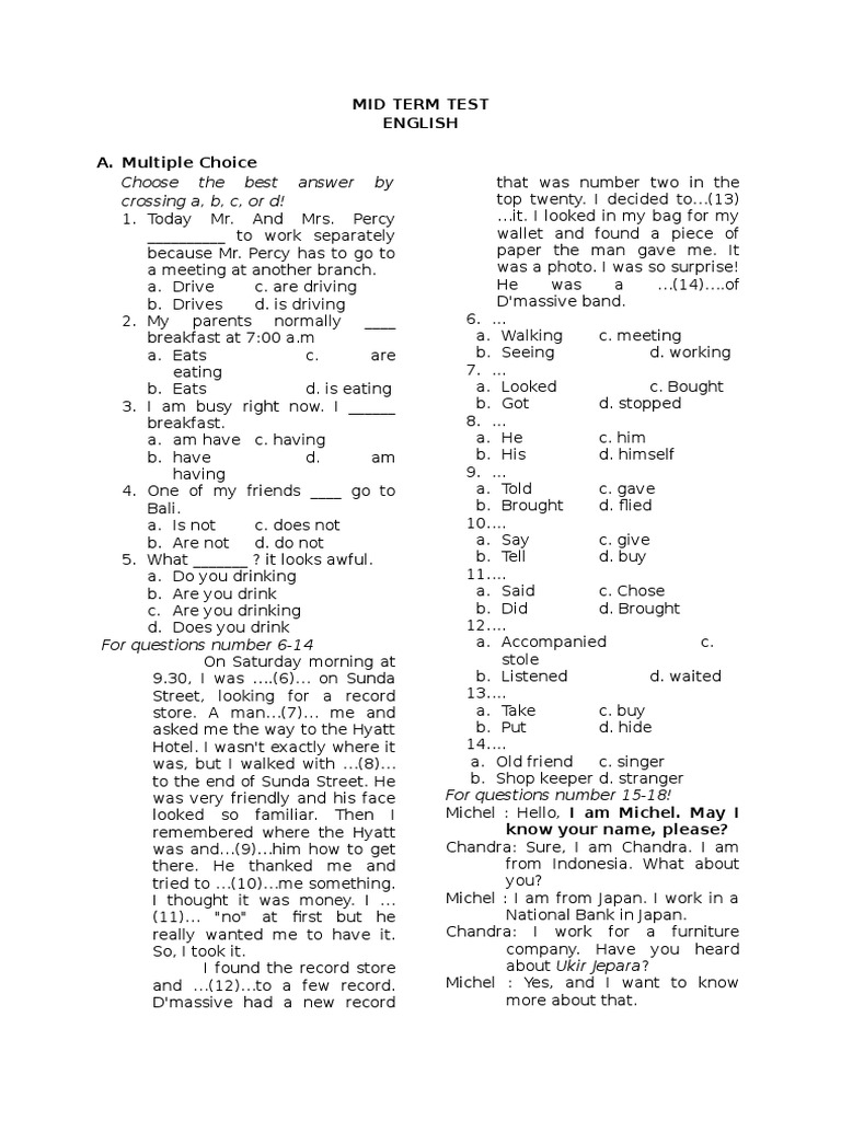 English Midterm Test Questions | PDF