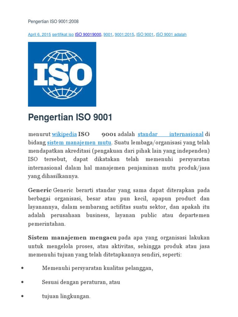 Pengertian ISO 9001 | PDF