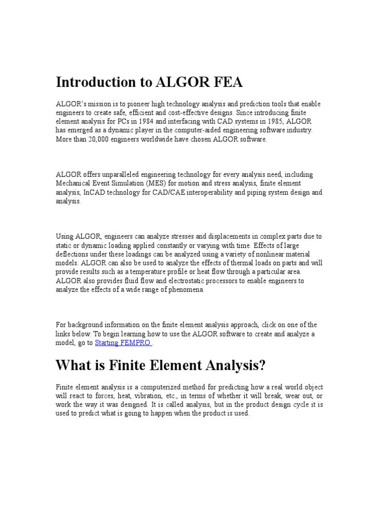 Introduction to ALGOR FEA Software | PDF | Finite Element Method ...