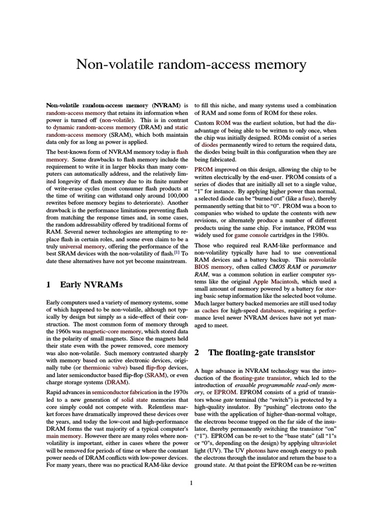 Non Volatile Random Access Memory Pdf Random Access Memory Computer Memory