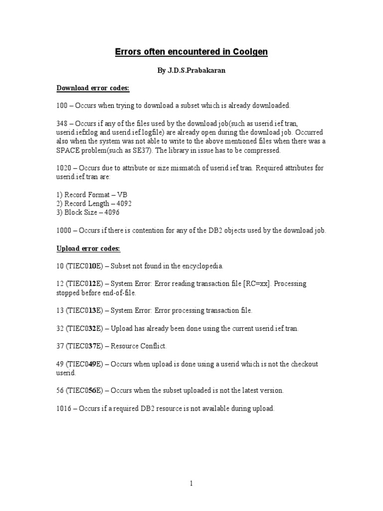Coolgen Error Codes and Solutions Guide | PDF | Floppy Disk | Server (Computing)