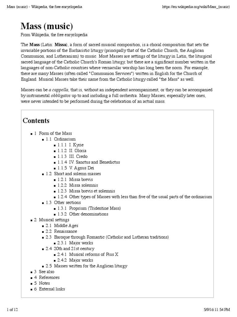 Mass (Music) - Wikipedia, The Free Encyclopedia | PDF