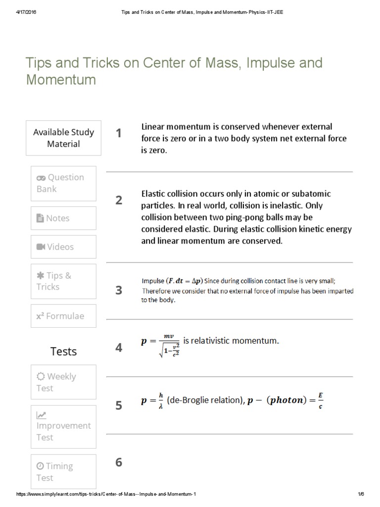 Tips and Tricks On Center of Mass, Impulse and Momentum-Physics-IIT-JEE ...