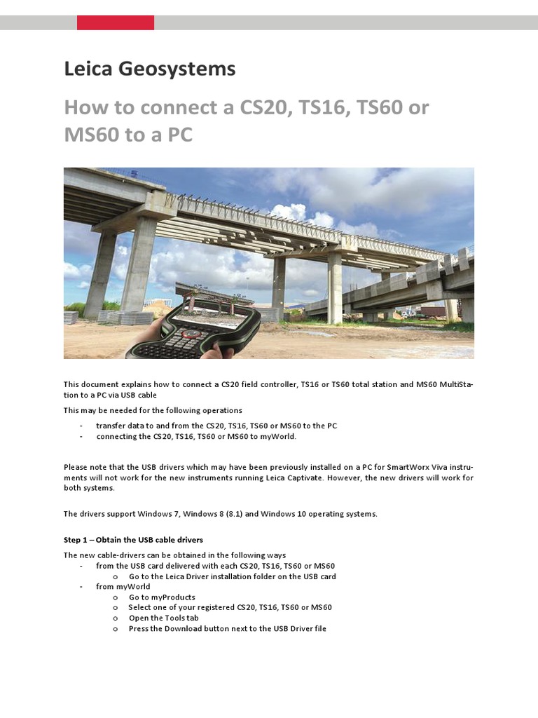 How To Connect Leica TS16, CS20, MS60 To Computer by USB | PDF | Usb ...
