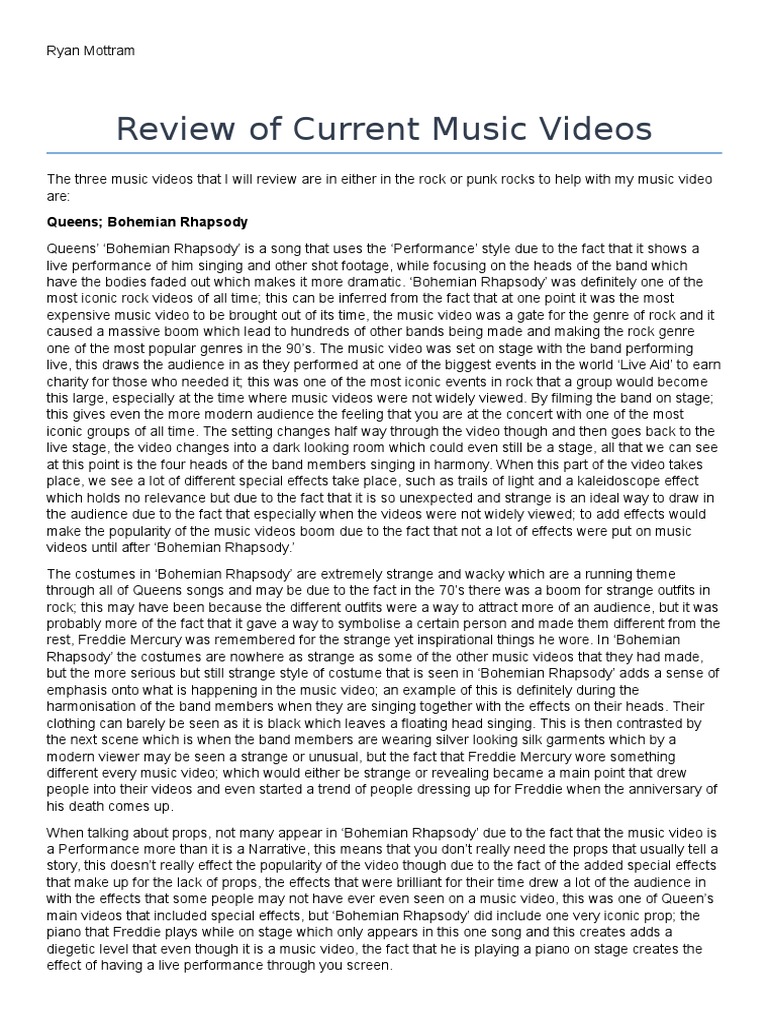 Analyzing Queen's "Bohemian Rhapsody" Video | PDF | Rock Music | Punk Rock