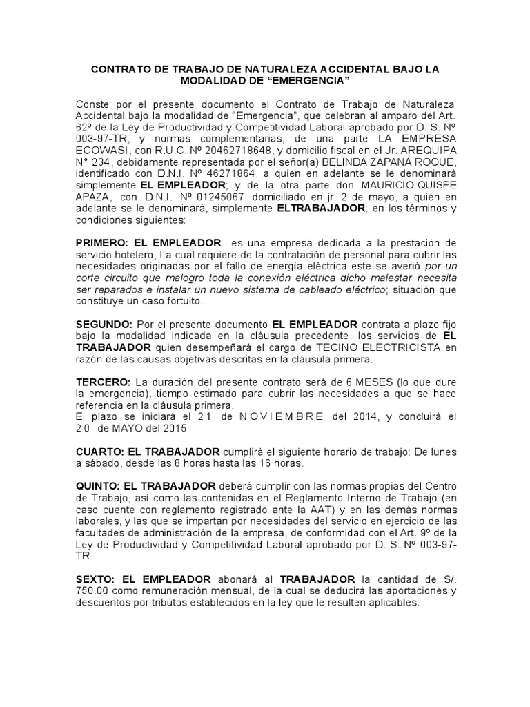 Contrato Accidental Emergencia | PDF | Derecho laboral | Gobierno