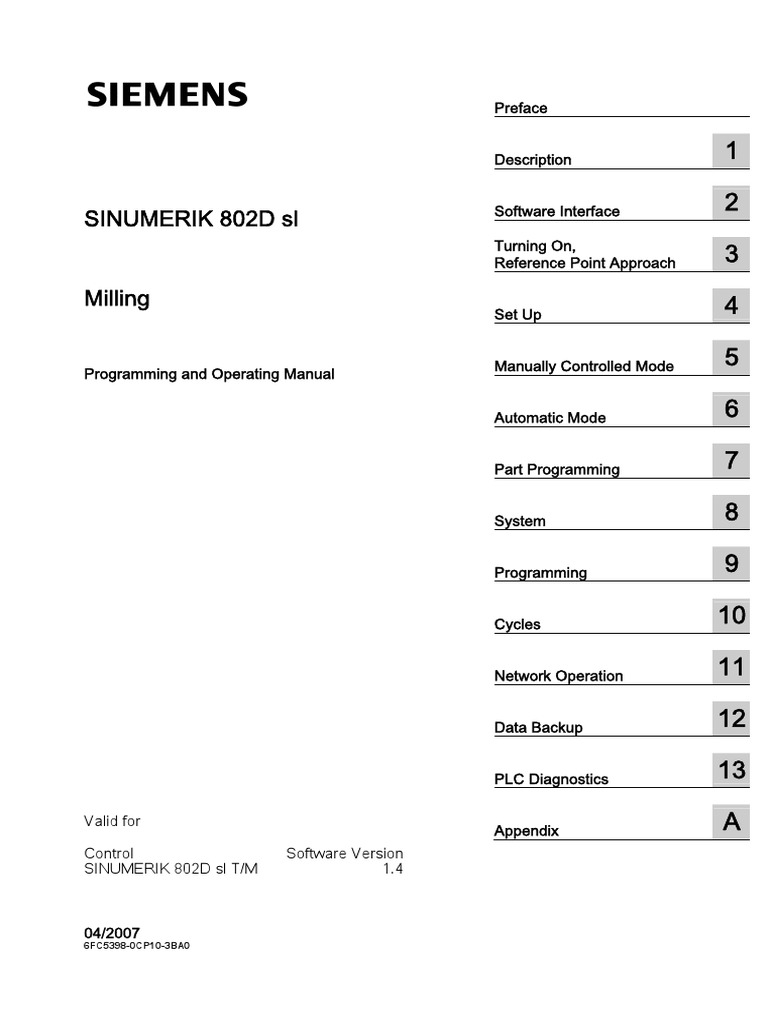 SIEMENS Sinumerik 802D Milling | PDF | Cartesian Coordinate System ...