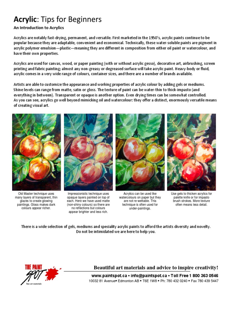 Acrylic Tips For Beginners | PDF | Acrylic Paint | Oil Painting