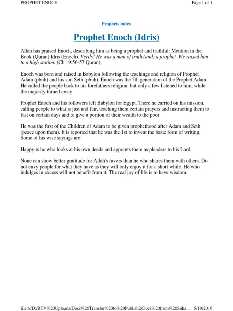 Prophet Enoch (Idris) | PDF