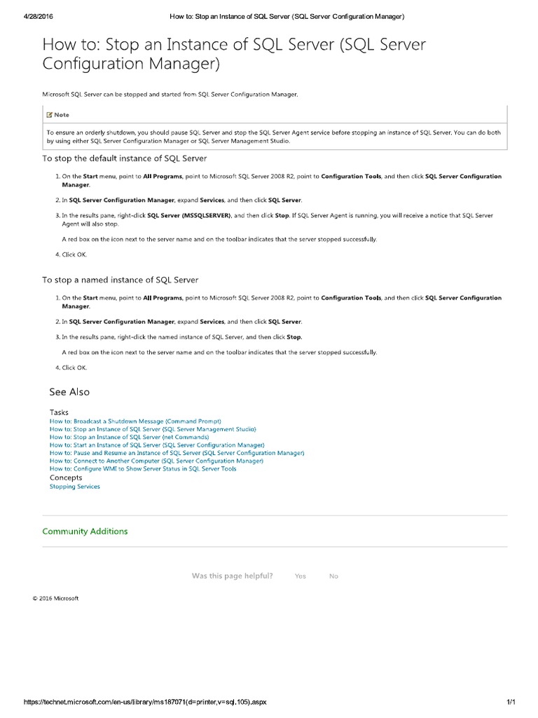 How To Stop An Instance Of Sql Server Sql Server Configuration Manager 3806