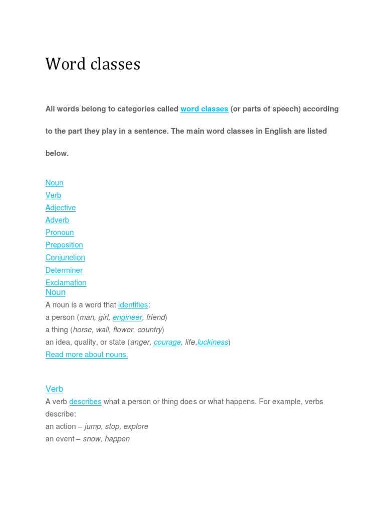 Word Classes PDF | PDF | Pronoun | Part Of Speech