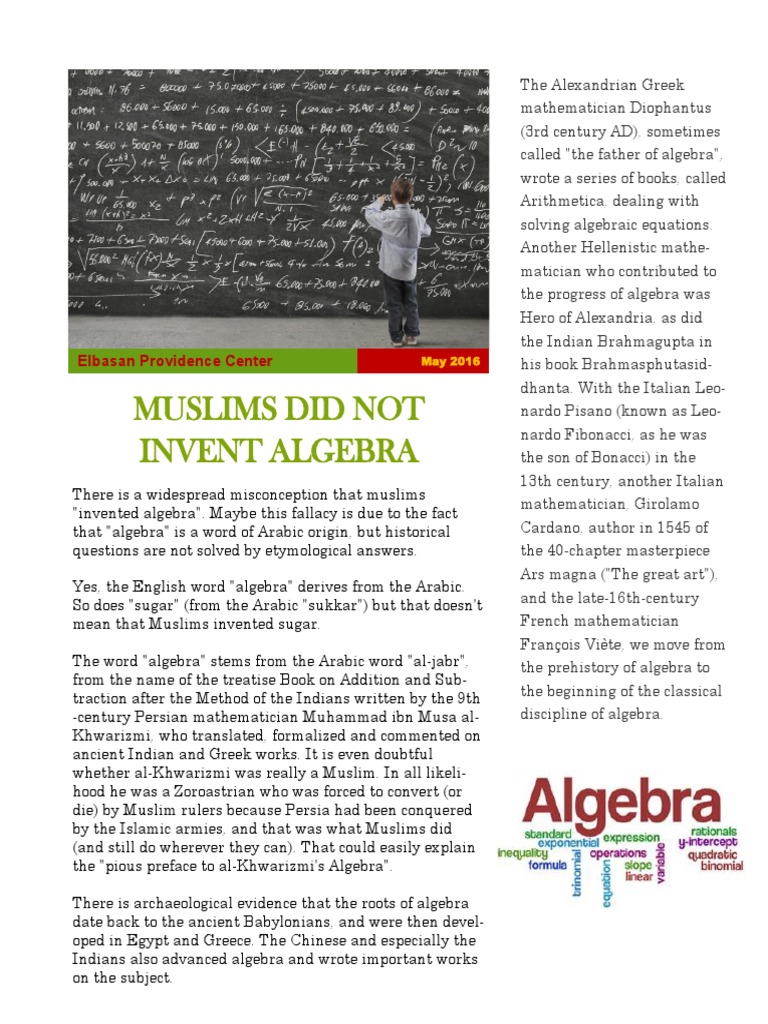 Muslims Did Not Invent Algebra | Algebra | Physics & Mathematics