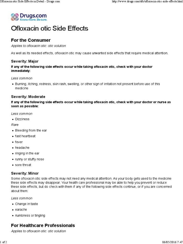 Ofloxacin Otic Side Effects in Detail | PDF | Adverse Effect | Paresthesia