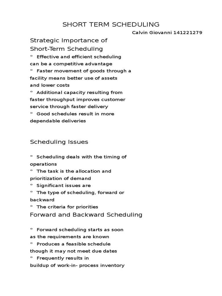 Strategic Importance of Short-Term Scheduling | PDF | Scheduling ...