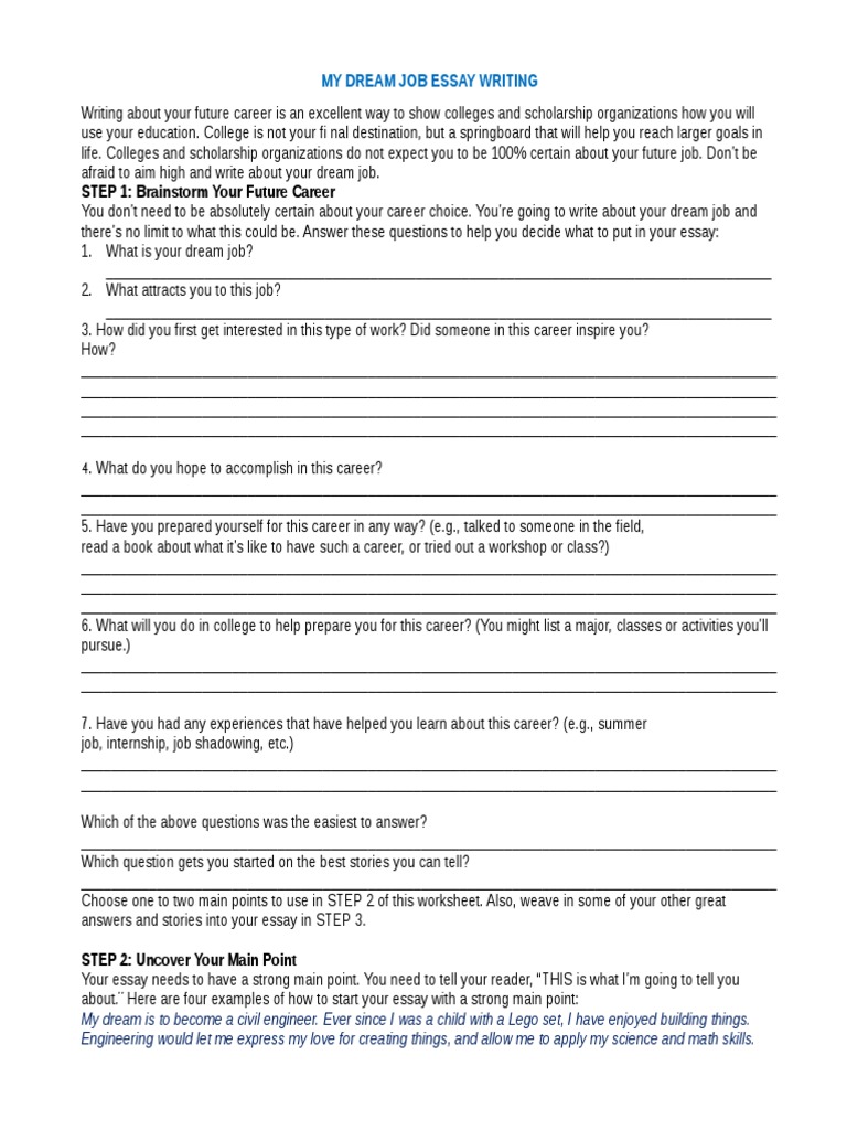 My Dream Job Essay Writing | PDF | Detective | Essays