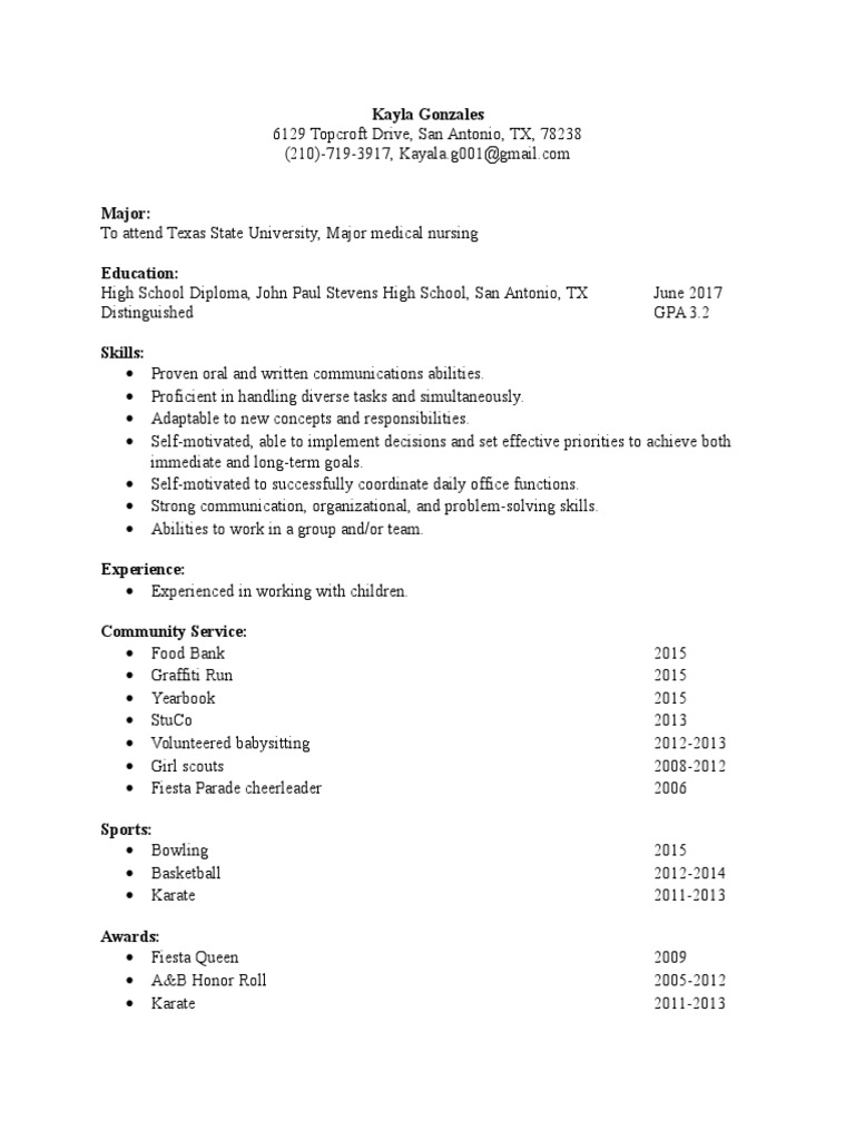 Kayla Gonzales: Nursing Major Profile | PDF