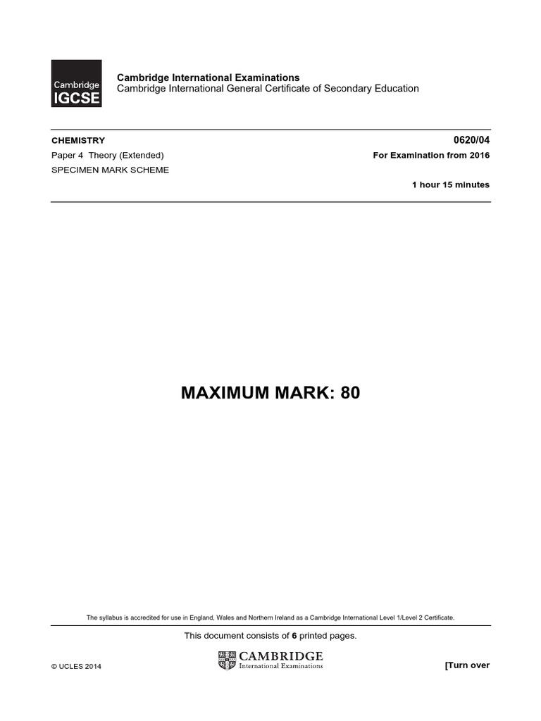 2016 Specimen Paper 4 Mark Scheme | PDF | Redox | Chromium