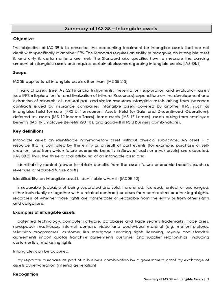 IAS 38 Intangible Assets Overview | PDF | Intangible Asset ...