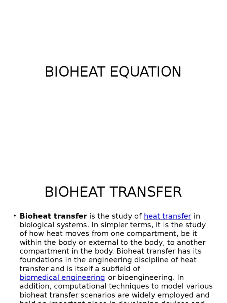 BIOHEAT EQUATION.pptx | Chemical Engineering | Branches Of ...