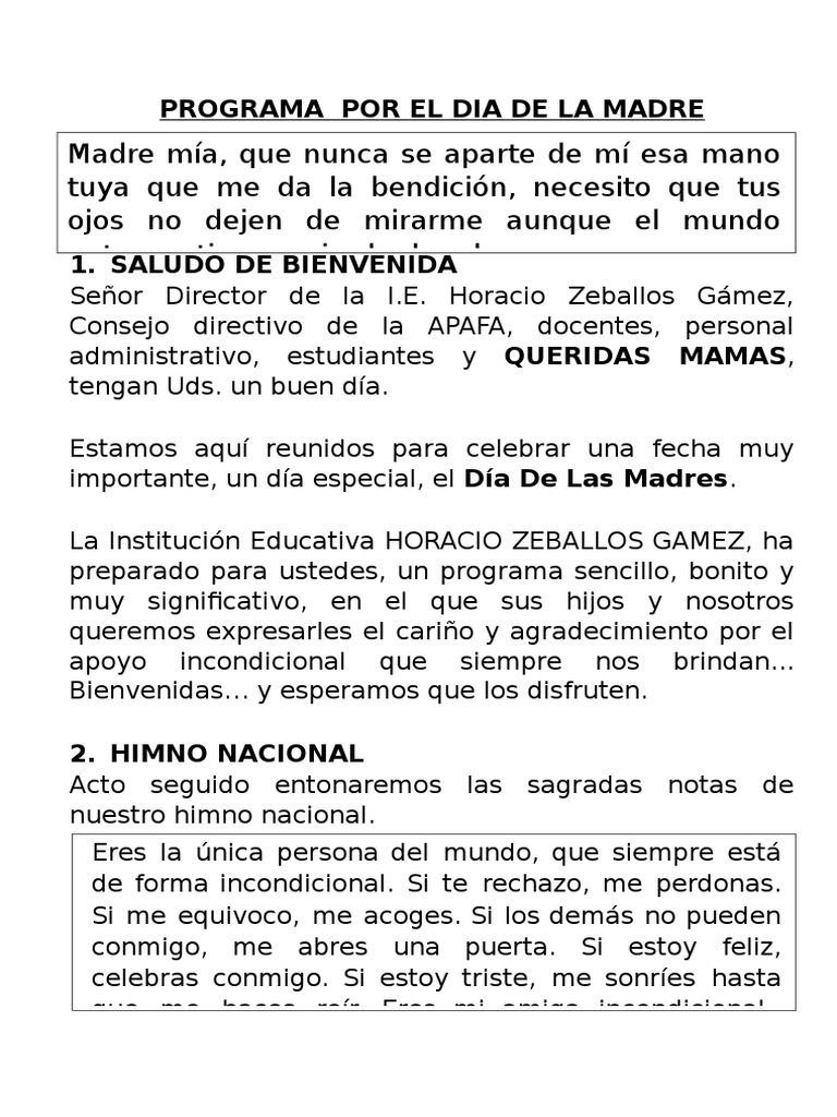 Programa Por El Dia de La Madre | PDF | Instituciones educacionales ...