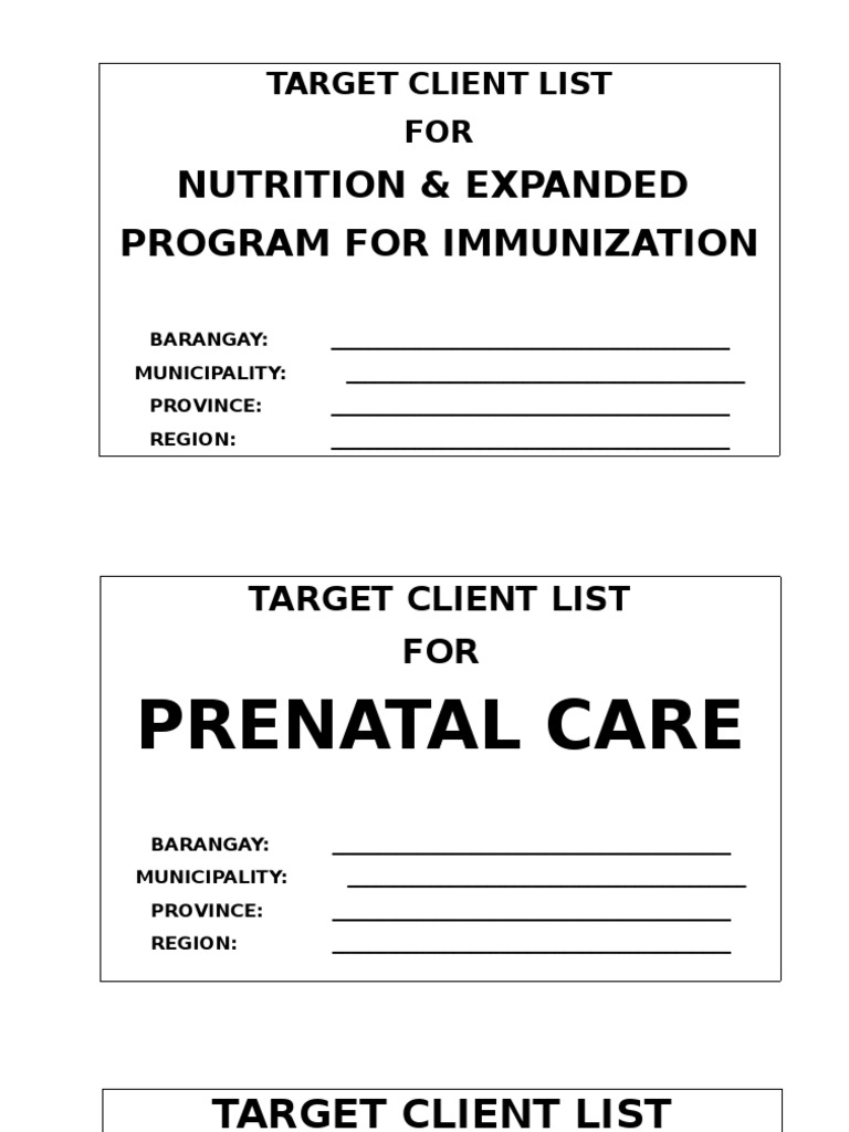 Target Client List FOR: Nutrition & Expanded Program For Immunization | PDF