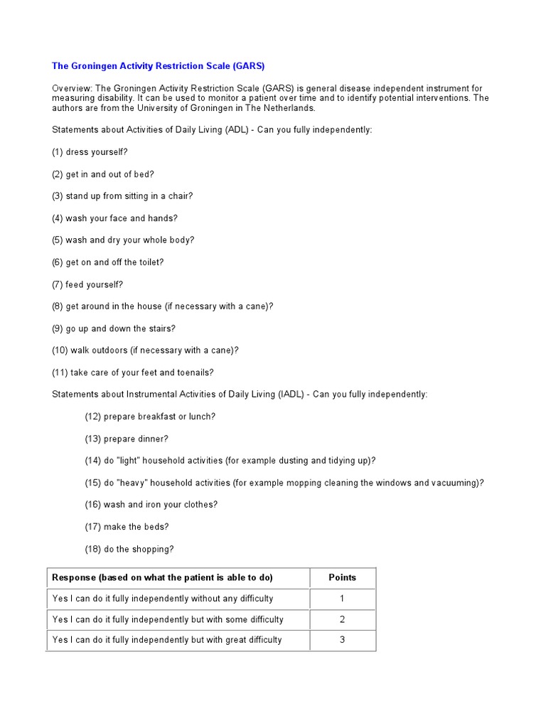 Groningen Activity Restriction Scale | PDF