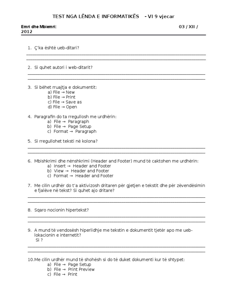 Test Nga Informatika - VIshqip | PDF