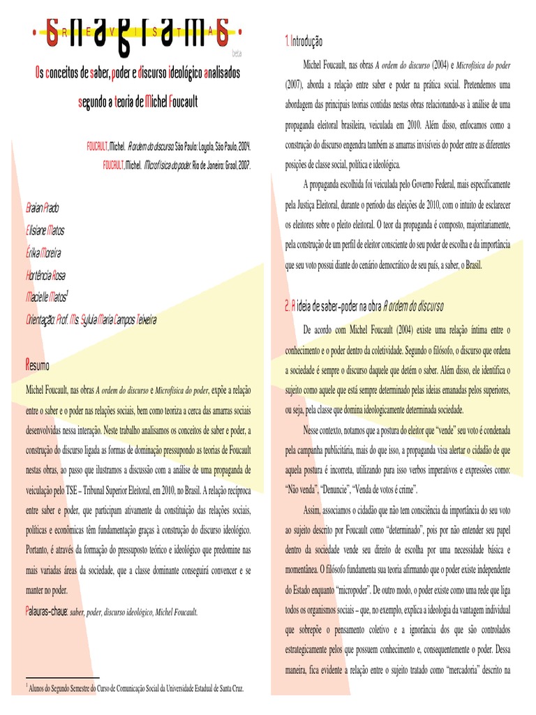 Os Conceitos de Saber, Poder e Discurso Según Foucault (4 Pág) PDF | PDF | Discurso | Michel ...
