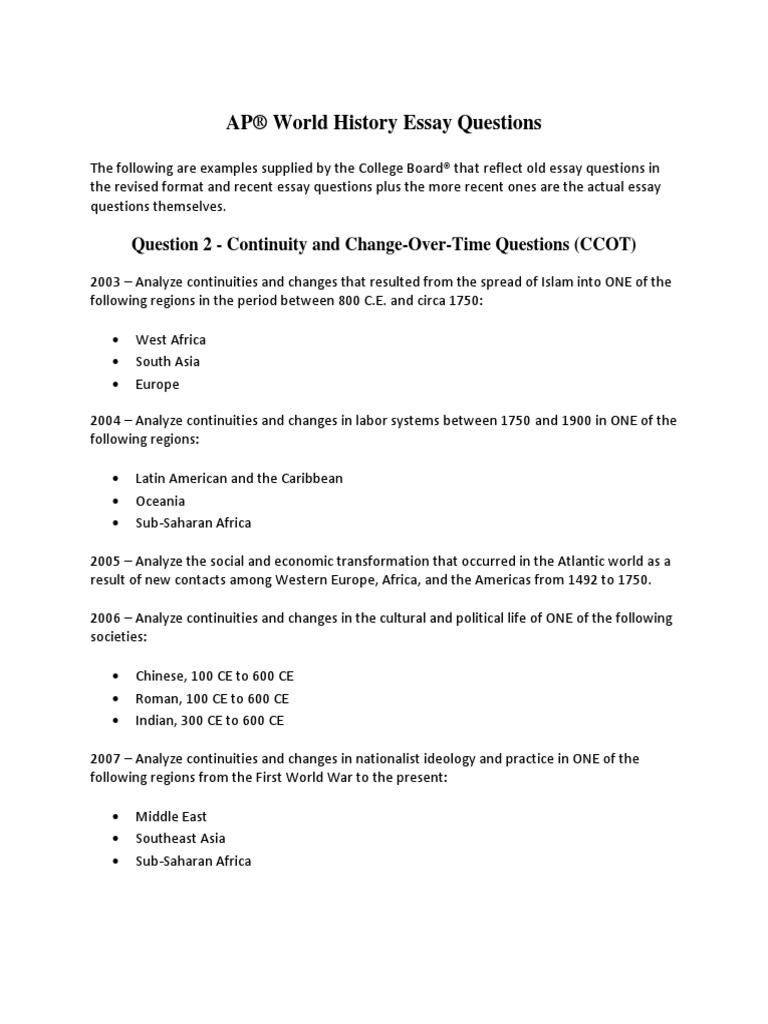 AP World History Exam Essay Questions | PDF | Empire | Africa