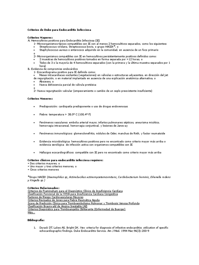 Criterios de Duke para Endocarditis Infecciosa | PDF | Especialidades ...