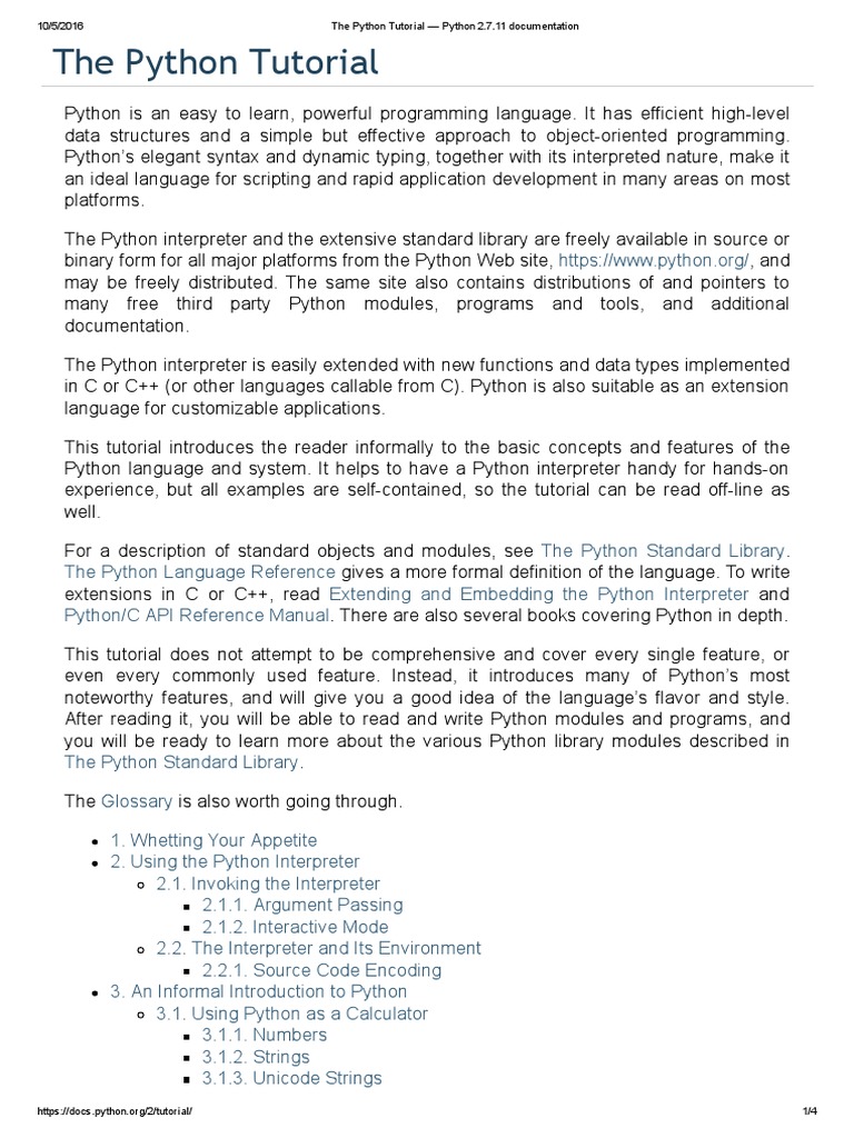 The Python Tutorial Python 27 Pdf Python Programming Language 