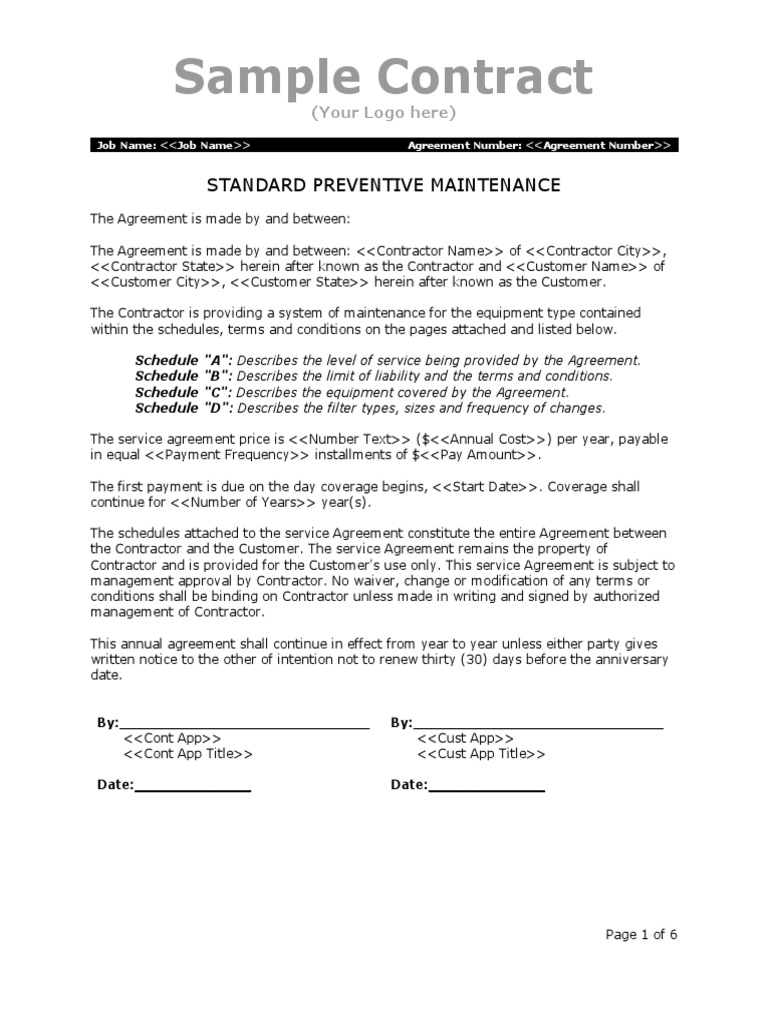 Sample Preventive Maintenance Agreement | PDF | General Contractor | Implied Warranty