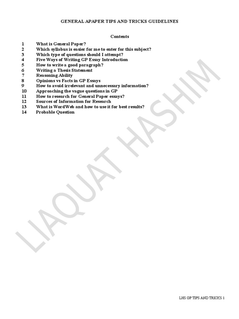 00 General Paper Tips and Tricks Guideline Complete | PDF | Essays | Reason