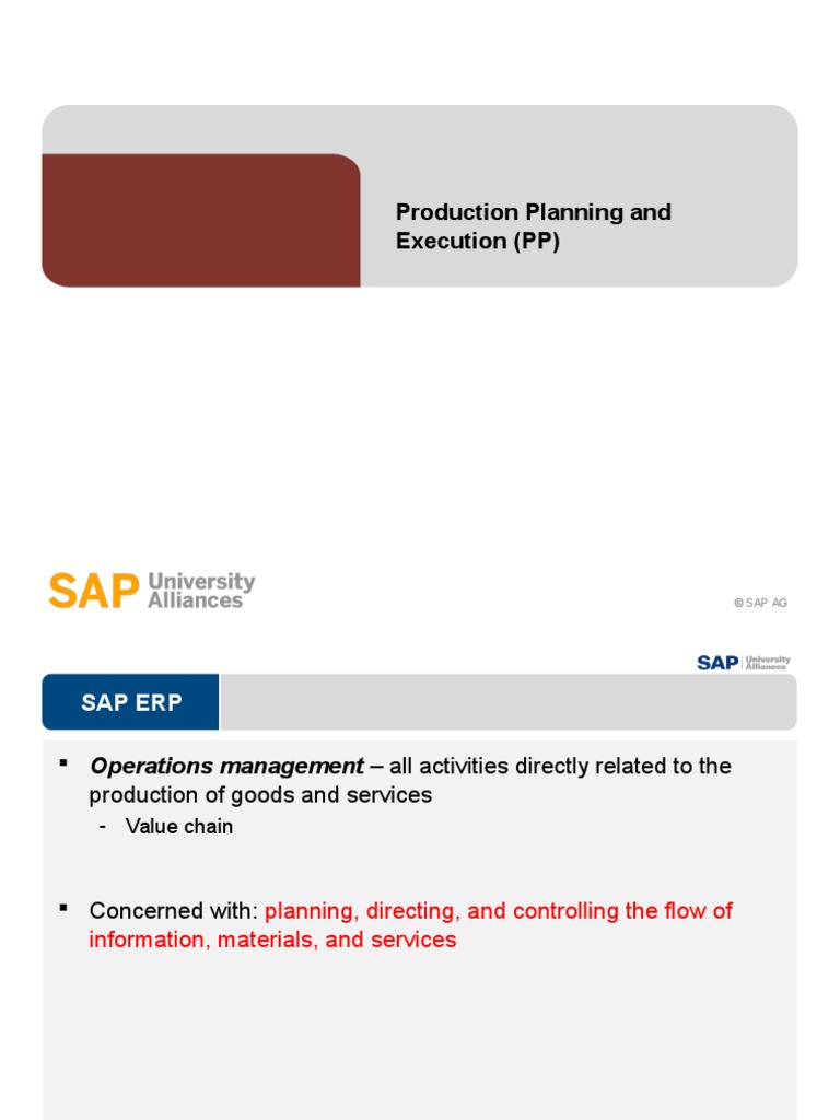 Production Planning and Execution (PP) : © Sap Ag | PDF | Inventory ...