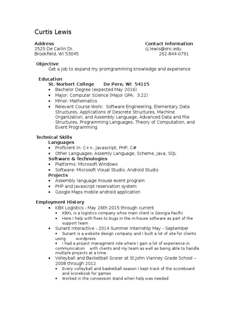 Curtis Lewis Resume | PDF