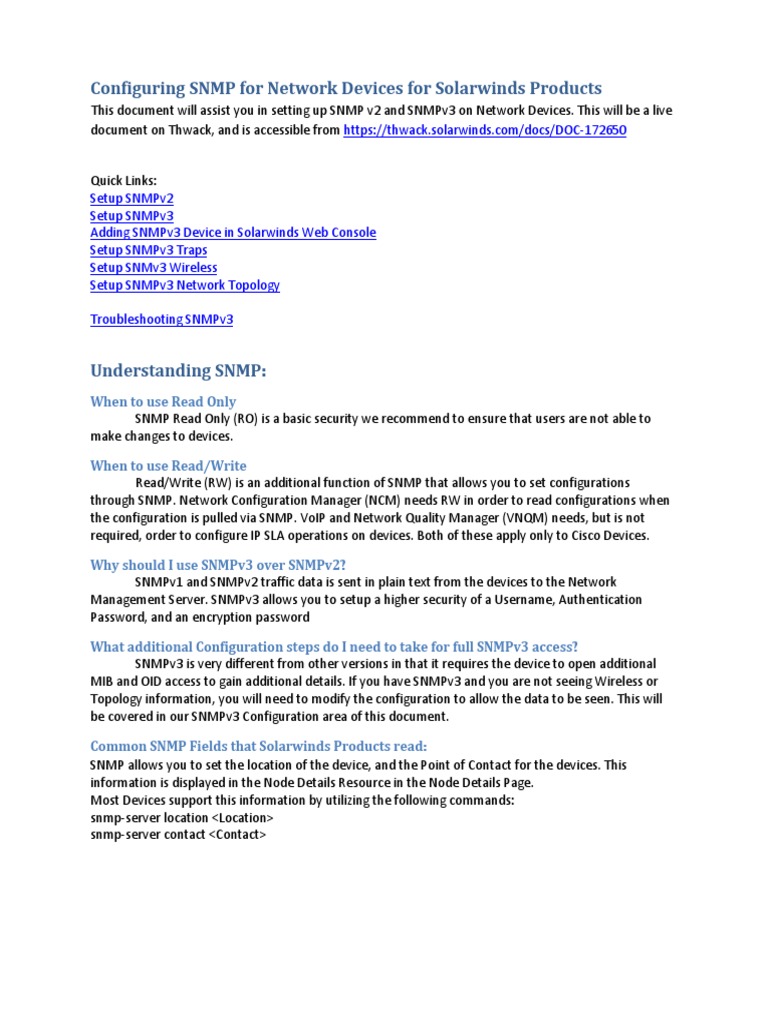 Solarwinds SNMPv2 and v3 Configuration Guide | PDF | Communications Protocols | Computer Network