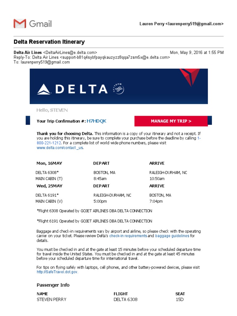 Delta Reservation Itinerary: Hello, STEVEN | PDF