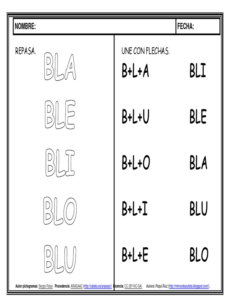 Actividades de sílabas BLA, BLE, BLI, BLO, BLU | PDF
