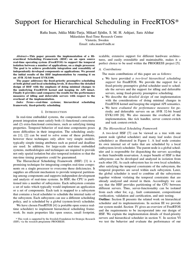 Support For Hierarchical Scheduling In Freertos Pdf Scheduling Computing Kernel 