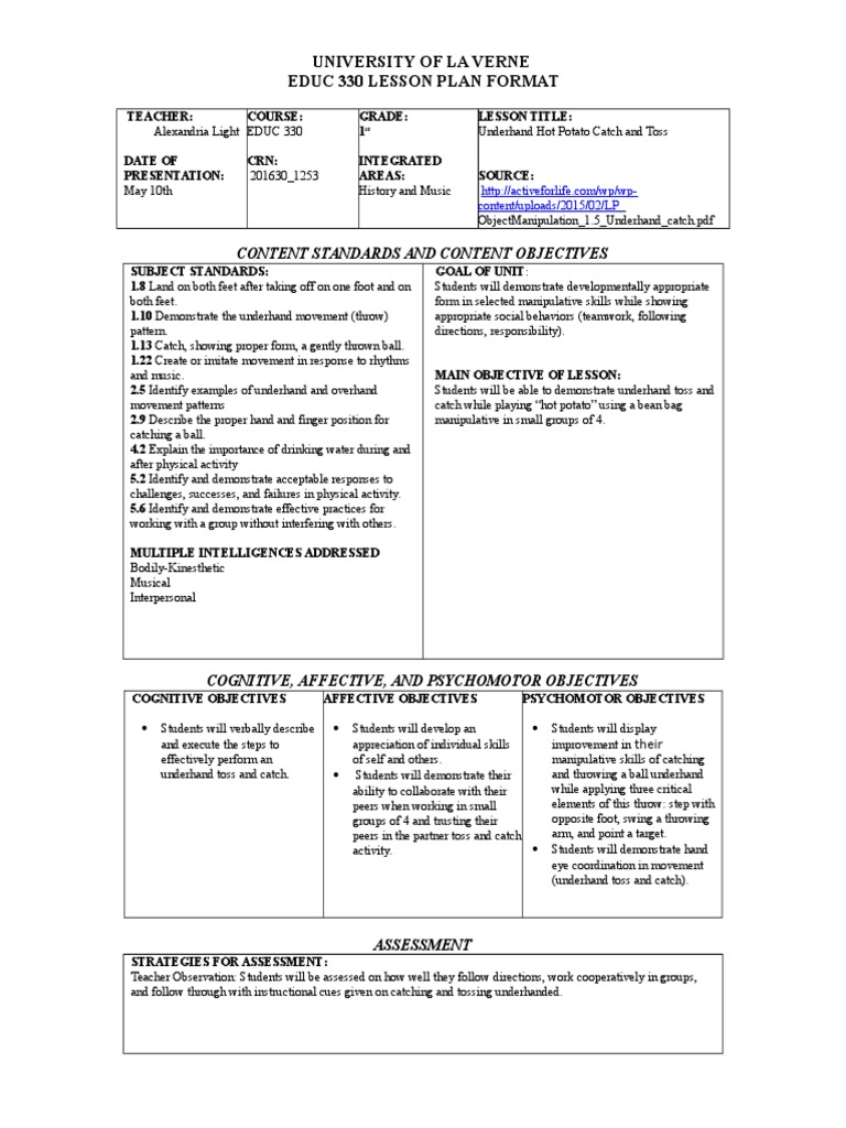 Hot Potato Toss Lesson Plan | PDF | Learning | Teachers