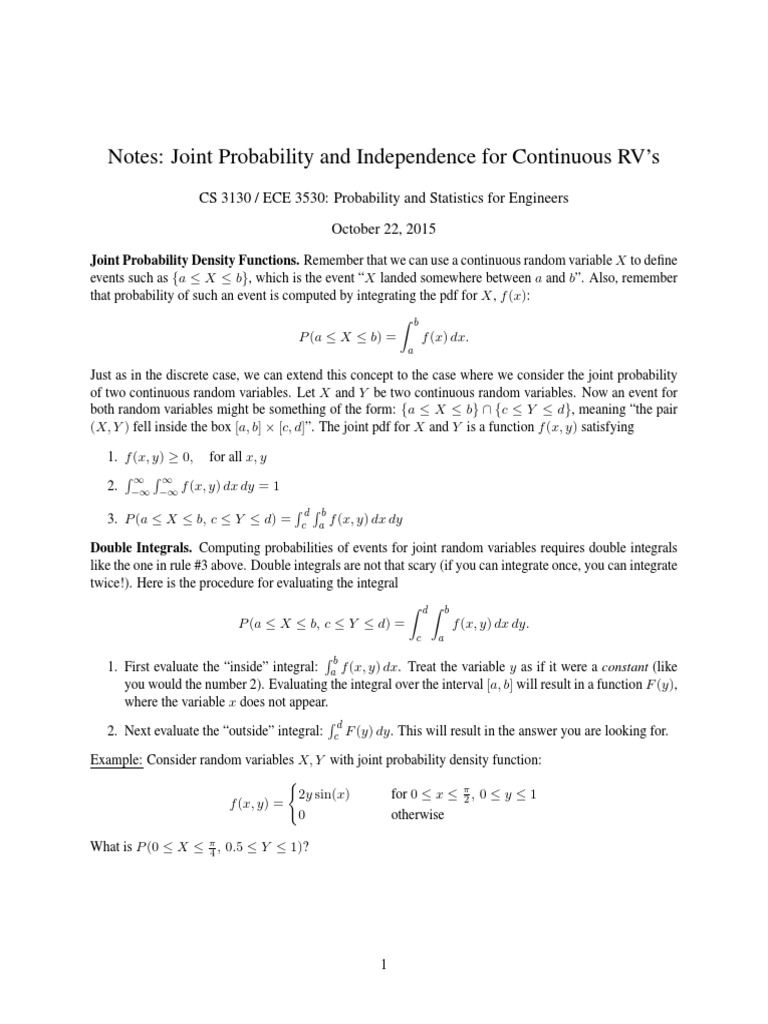 Joint Continuous Random Variables | PDF | Probability Density Function | Probability Distribution