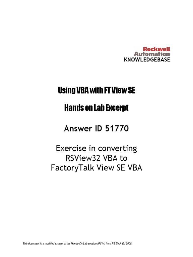 KB 51770 Lab Manual - VBA Converting RSView32 | Download Free PDF ... KB 51770 Lab Manual - VBA Converting RSView32 | Download Free PDF ...