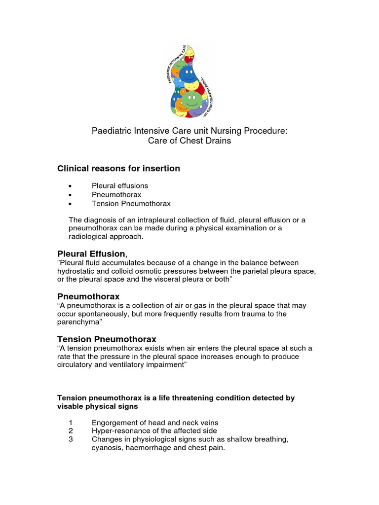 Pediatric Chest Drain Care Guide | PDF | Clinical Medicine | Medicine