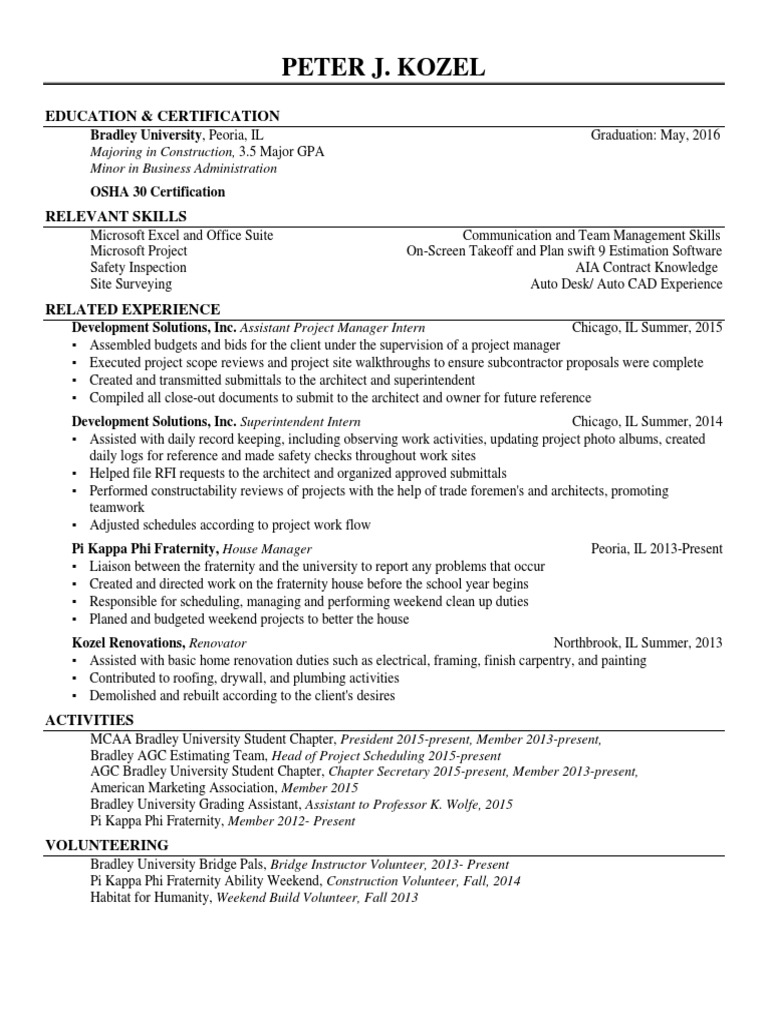 Kozel Peter Resume Online | PDF | Architect | Fraternities And Sororities