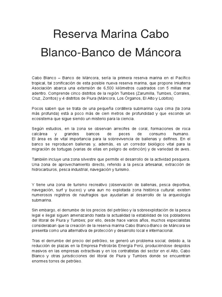 Reserva Marina Cabo Blanco: Conservación y Desarrollo | PDF | Perú ...